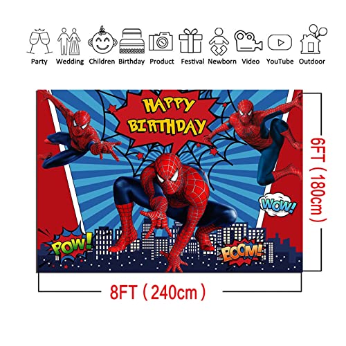 8x6FT Spiderman Photography Backdrops Superhero City Theme Photo Background Kids Happy Birthday Spiderman Party Decoration Cake Table Banner Supplies