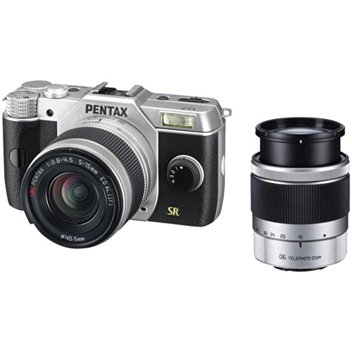 Pentax Q7 12.4MP Mirrorless Digital Camera with 02 Standard Zoom 5-15mm f2.8-4.5 and 06 Telephoto Zoom 15-45mm f2.8 Lenses (Silver)