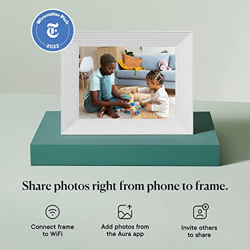 Aura Mason WiFi Digital Picture Frame, 9”, Add Photos with Aura App, Free Unlimited Storage - Wirecutter’s Pick for Best Digital Photo Frame 2022 – White Quartz