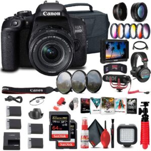 canon eos rebel 800d / t7i dslr camera with 18-55 4-5.6 is stm lens (1895c002), 4k monitor, pro mic, pro headphones, 2 x 64gb memory card, color filter kit, case + more (renewed)