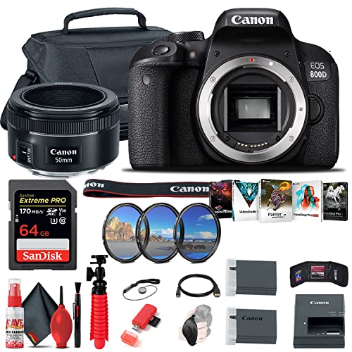 Canon EOS Rebel 800D / T7i DSLR Camera (Body Only), 64GB Card, Case, Corel Photo Software, 2 x LPE17 Battery, Card Reader, LED Light, Tripod + More (Renewed)