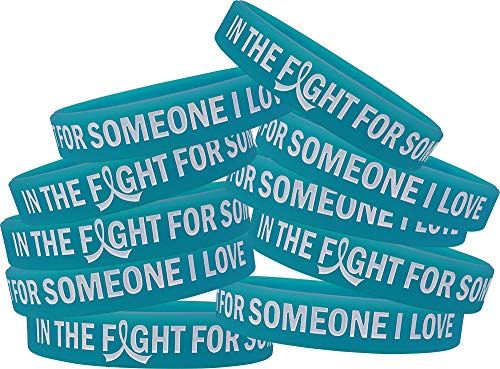 "In The Fight For Someone I Love" Ovarian Cancer Batten Disease Interstitial Cystitis PKD Wristband Bracelet 10-Pack (Teal)