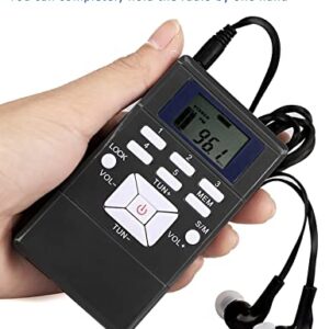 ZHIWHIS Mini Portable FM Radio, Stereo LCD Digital Display Tuning Pocket Walkmen Transistor Conference Receiver with Earphone, Small Pocket Radio Operated by AAA Batteries for Walking/Running