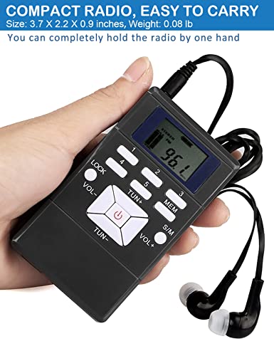 ZHIWHIS Mini Portable FM Radio, Stereo LCD Digital Display Tuning Pocket Walkmen Transistor Conference Receiver with Earphone, Small Pocket Radio Operated by AAA Batteries for Walking/Running