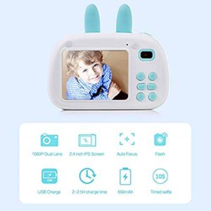 Gmlmes Kids Video Camera Digital Rabbit Camera for Girls Boys Toddlers 3-10 Year Old Birthday Gifts 1080P HD Shockproof Rechargeable Video Recorder Player with 2.4 Inch IPS Screen (Blue)