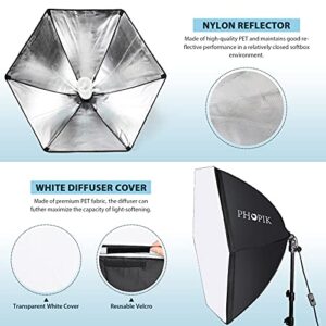 PHOPIK Softbox Photography Lighting Kit: Photo Studio Equipment 30 x 30 inches with E27 60W 5400K Light Bulb and Adjustable Height Light Stand for Filming Video, Photo Shooting and Streaming