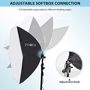 PHOPIK Softbox Photography Lighting Kit: Photo Studio Equipment 30 x 30 inches with E27 60W 5400K Light Bulb and Adjustable Height Light Stand for Filming Video, Photo Shooting and Streaming