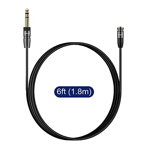 J&D 1/4 inch to 3.5mm Headphone Adapter, Heavy Duty Copper Shell Connecter Joint 3.5mm 1/8 inch Female TRS to 6.35mm Male TRS Stereo Audio Extension Cable, 6 Feet