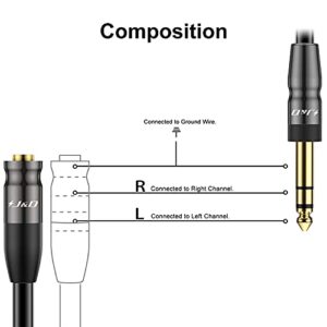 J&D 1/4 inch to 3.5mm Headphone Adapter, Heavy Duty Copper Shell Connecter Joint 3.5mm 1/8 inch Female TRS to 6.35mm Male TRS Stereo Audio Extension Cable, 6 Feet