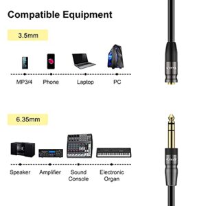 J&D 1/4 inch to 3.5mm Headphone Adapter, Heavy Duty Copper Shell Connecter Joint 3.5mm 1/8 inch Female TRS to 6.35mm Male TRS Stereo Audio Extension Cable, 6 Feet