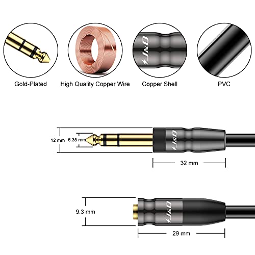 J&D 1/4 inch to 3.5mm Headphone Adapter, Heavy Duty Copper Shell Connecter Joint 3.5mm 1/8 inch Female TRS to 6.35mm Male TRS Stereo Audio Extension Cable, 6 Feet