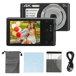 4K Digital Camera, Kids Selfie Camera 2.8 Inch Screen, 48MP Video Camera with 16X Digital Zoom for Teens Beginners, Image Stabilization, 256GB Expansion, Christmas Birthday Gifts (Black)