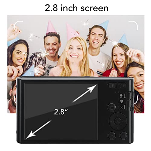 4K Digital Camera, Kids Selfie Camera 2.8 Inch Screen, 48MP Video Camera with 16X Digital Zoom for Teens Beginners, Image Stabilization, 256GB Expansion, Christmas Birthday Gifts (Black)