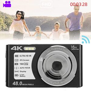 4K Digital Camera, Kids Selfie Camera 2.8 Inch Screen, 48MP Video Camera with 16X Digital Zoom for Teens Beginners, Image Stabilization, 256GB Expansion, Christmas Birthday Gifts (Black)