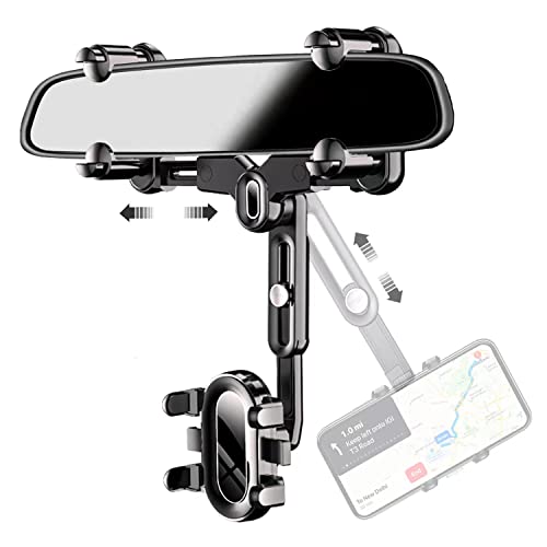 Kaubem Rearview Mirror Phone Holder for Car,Rotatable and Retractable Car Phone Holder,360 Degree Rotating Multifunctional Rear View Mirror Phone Holder Suitable for Most Mobile Phones and Cars