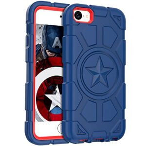 timism ipod touch 7th generation case, ipod touch 6th/5th generation case, heavy duty shockproof protective ipod touch cover for kids boys children, navy blue+red