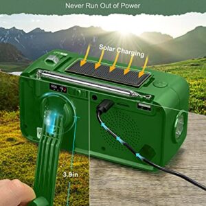 PRUNUS 3600mAh Emergency Radio Hand Crank/Solar/USB Charging, Bluetooth Speaker, Flashlight,Phone Charger,SOS Alarm, Power Bank, MP3,7 NOAA Weather Radio, Portable Radio Transistor AM FM