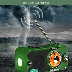 PRUNUS 3600mAh Emergency Radio Hand Crank/Solar/USB Charging, Bluetooth Speaker, Flashlight,Phone Charger,SOS Alarm, Power Bank, MP3,7 NOAA Weather Radio, Portable Radio Transistor AM FM