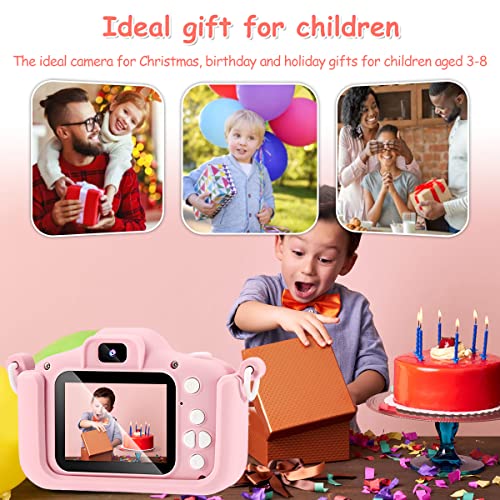 Kids Camera Toy USB Rechargeable HD Kids Camera with 400mAh Battery and 2 Inch LCD Screen Multifunctional Mini Children Video Camera with 6 Filter Effects for 3-8 Years Old Boys Girls(Pink)