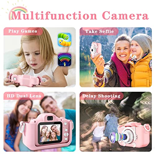 Kids Camera Toy USB Rechargeable HD Kids Camera with 400mAh Battery and 2 Inch LCD Screen Multifunctional Mini Children Video Camera with 6 Filter Effects for 3-8 Years Old Boys Girls(Pink)