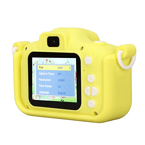 Kids Digital Camera with 32GB SD Card, Cute Compact Children Camera with 2in HD Screen, Portable Mini Child Cameras with 28 Fun Frames, Filters and Strap for 3‑10 Years Old Kids(Yellow+SD Card)