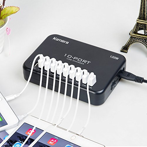 USB Charger 10-Port 120W, Multi-Port USB Charging Hub 24A Desktop Power Station for iPhone X/8/7/6S/6 Plus/5S, Ipad Pro/Air2/ Mini, Galaxy S9/S8/S6 Edge