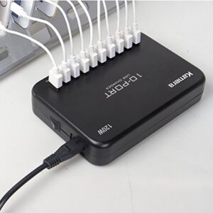 USB Charger 10-Port 120W, Multi-Port USB Charging Hub 24A Desktop Power Station for iPhone X/8/7/6S/6 Plus/5S, Ipad Pro/Air2/ Mini, Galaxy S9/S8/S6 Edge