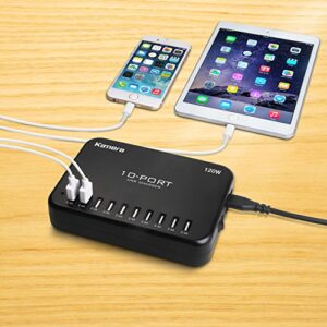 USB Charger 10-Port 120W, Multi-Port USB Charging Hub 24A Desktop Power Station for iPhone X/8/7/6S/6 Plus/5S, Ipad Pro/Air2/ Mini, Galaxy S9/S8/S6 Edge