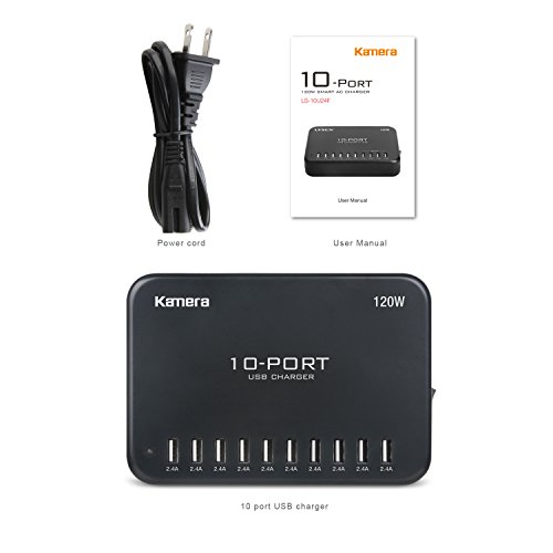 USB Charger 10-Port 120W, Multi-Port USB Charging Hub 24A Desktop Power Station for iPhone X/8/7/6S/6 Plus/5S, Ipad Pro/Air2/ Mini, Galaxy S9/S8/S6 Edge