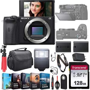 sony alpha a6600 mirrorless camera (ilce6600/b) uhd 4k body kit + extra battery + flash + 128gb u3 v30 memory accessory bundle