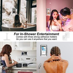 URROY Shower Phone Holder Waterproof Anti Fog 480° Rotatable Bathroom Phone Mirror Wall Mount Guardian Case Shelf Stand for Bathtub Kitchen Universal Shower Accessories for All Cell Phone Up to 6.8"