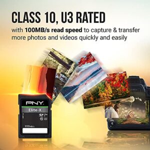 PNY 512GB Elite-X Class 10 U3 V30 SDXC Flash Memory Card - 100MB/s, Class 10, U3, V30, 4K UHD, Full HD, UHS-I, Full Size SD