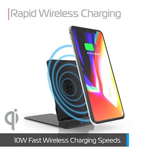 tzumi Multi-Angle Folding Desktop Wireless Charging Pad– Qi Fast Wireless Charger for iPhone X, iPhone 8 and 8+ and Android Qi Devices with Dual Coils. Charges w/USB Cable, AC Adapter Not Included.