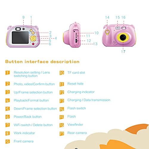 01 02 015 Children Camera, Children Camera with a USB Cable Kid Camera, Children's Digital Camera WiFi Camera for Christmas Kids(Pink)