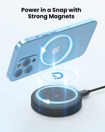 Magnetic Wireless Charger for iPhone - MGG Mag-Safe Charger for iPhone 14/14 pro/14 plus/14 pro max/13 pro max/12 pro max, Magnet Charger Pad for AirPods 3/2/Pro with Kickstand, Mag Charger, Black