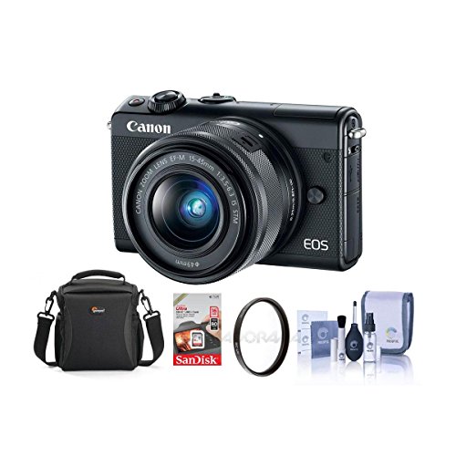 Canon EOS M100 Mirrorless Camera with EF-M 15-45mm f/3.5-6.3 is STM Lens, Black - Bundle with 16GB SDHC Card, Camera Case, 49mm UV Filter, Cleaning Kit