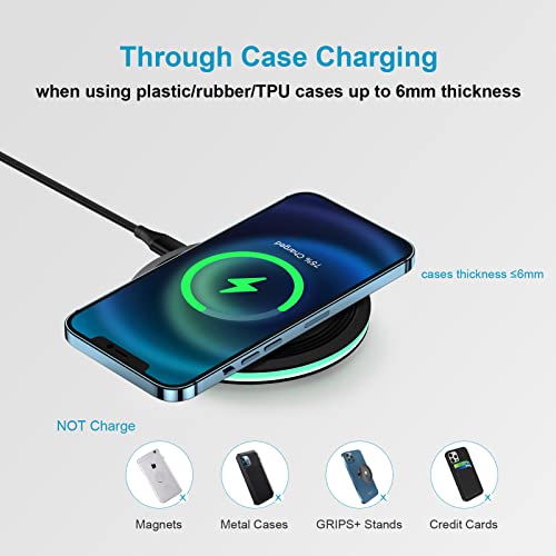 15W Wireless Charger Fast Charging Pad Compatible Samsung Galaxy S23 S22 S21 S20 Ultra 5G FE S10 S9 S8 S7 S6, Note 20 10 9 8, Z Fold4/3/2, Z Flip4/3, Google Pixel 7 Pro 6 5 4 3 XL, iPhone 14 13 12 11