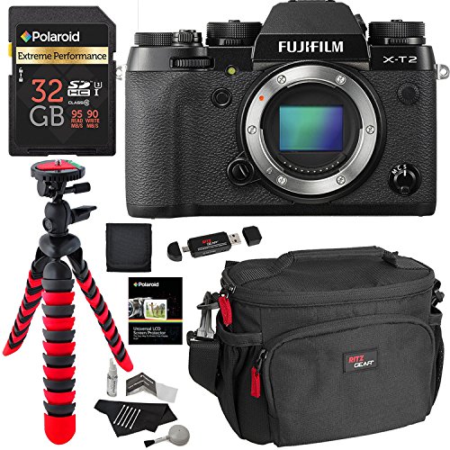 Fujifilm X-T2 Mirrorless Digital Camera Body Only, Polaroid Extreme Performance 32GB, RitzGear Bag, Tripod, Cleaning Kit and Accessory Bundle