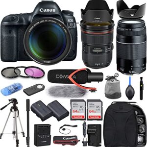 camera bundle for canon eos 5d mark iv dslr camera w/ 24-70mm usm lens + ef 75-300mm iii lens, pro microphone, backpack, 128gb memory, extra battery + professional bundle