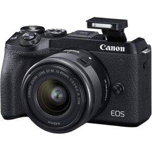 Canon EOS M6 Mark II Mirrorless Digital Camera with 15-45mm Lens and EVF-DC2 Viewfinder (Black) (3611C011) + Canon EF-M Lens Adapter + 4K Monitor + Canon EF 50mm Lens + Pro Mic + More (Renewed)