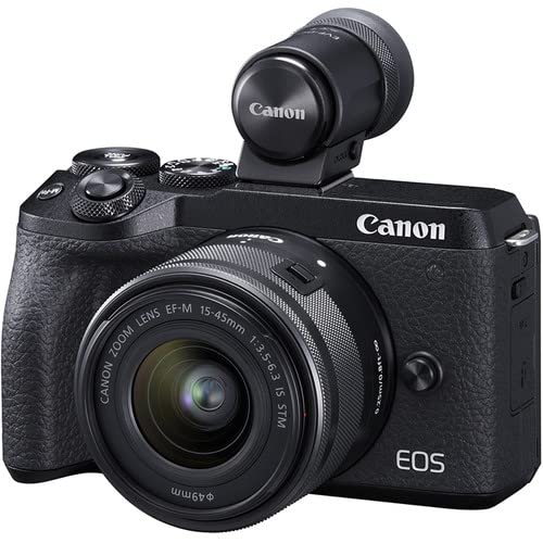 Canon EOS M6 Mark II Mirrorless Digital Camera with 15-45mm Lens and EVF-DC2 Viewfinder (Black) (3611C011) + Canon EF-M Lens Adapter + 4K Monitor + Canon EF 50mm Lens + Pro Mic + More (Renewed)