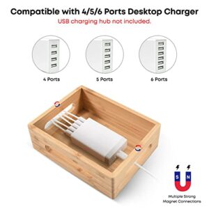 Bamboo Charging Dock for 4/5/6 Ports USB Charger, Desktop Docking Rack Organizer with 5 Charging Cables for Cell Phone,Tablet,Earbuds (No Power Supply)