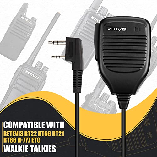 Retevis Shoulder Speaker Mic 2 Pin Walkie Talkie Speaker Microphone Compatible with Retevis H-777 RT21 RT22 RT68 RT86 RT85 RT22S RT19 RT17 Baofeng UV-5R UV-82 888S Arcshell AR-5 2 Way Radio(1 Pack)