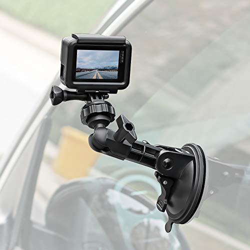 Powerful Suction Cup Camera Car Mount with Tripod Adapter and Phone Holder for GoPro Hero 11/10/9/8/7/6 Black, iPhone,DJI Osmo Action, Samsung Galaxy, Google Pixel and More (3.3 * 3.3 * 5.6in)