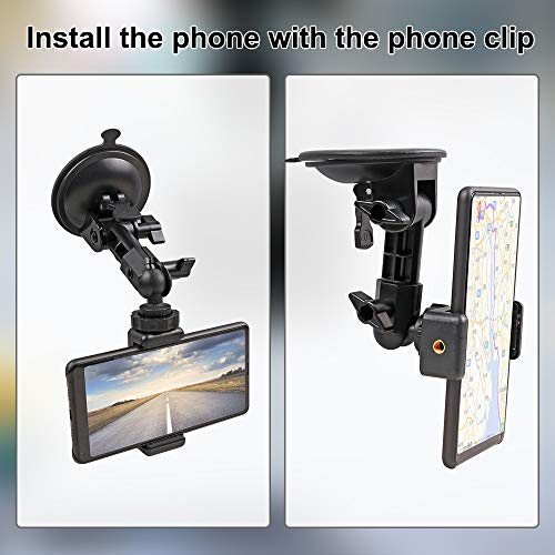 Powerful Suction Cup Camera Car Mount with Tripod Adapter and Phone Holder for GoPro Hero 11/10/9/8/7/6 Black, iPhone,DJI Osmo Action, Samsung Galaxy, Google Pixel and More (3.3 * 3.3 * 5.6in)