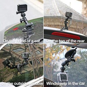 Powerful Suction Cup Camera Car Mount with Tripod Adapter and Phone Holder for GoPro Hero 11/10/9/8/7/6 Black, iPhone,DJI Osmo Action, Samsung Galaxy, Google Pixel and More (3.3 * 3.3 * 5.6in)