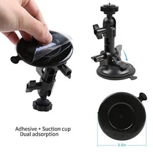 Powerful Suction Cup Camera Car Mount with Tripod Adapter and Phone Holder for GoPro Hero 11/10/9/8/7/6 Black, iPhone,DJI Osmo Action, Samsung Galaxy, Google Pixel and More (3.3 * 3.3 * 5.6in)