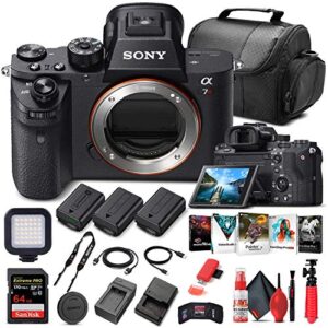 sony alpha a7r ii mirrorless digital camera (body only) (ilce7rm2/b) + 64gb memory card + corel photo software + case + 2 x npf-w50 battery + card reader + led light + more (renewed)