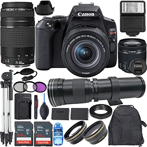 Camera Bundle for Canon EOS Rebel SL3 DSLR Camera with 18-55mm f/4-5.6 is STM + 75-300mm f/4-5.6 III + 420-800mm Manual Focus Lens and Accessories Kit (128GB, Travel Charger, Tripod, and More)