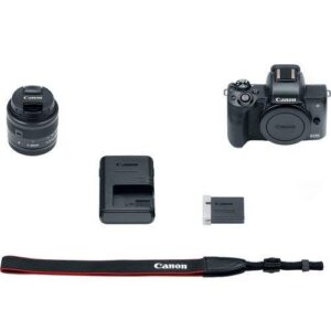 Canon EOS M50 Mirrorless Digital Camera (Black) Bundle w/Canon EF-M 15-45mm is STM & Tamron 70-300mm Di LD Lenses + Auto (EF/EF-S to EF-M) Mount Adapter + Basic Camera Kit (Renewed)